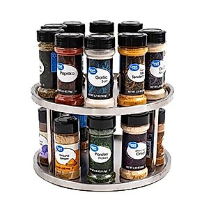 Estilo Stainless Steel 2-Tier Lazy Susan Organizer | 360-Degree Lazy Susan Turntable Organizer | Rotating/Spinning Organizer Storage | Food, Kitchen, Pantry, Spice, Medicine, Bathroom Cabinet Rack