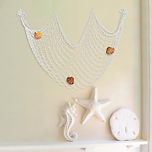 Decorative Fishing Net 80x40 Inch,YuanDe 2 Pack Large Off White Picture Fish Net, Wall Photo Hanging Fishnet for Nautical Mermaid Pirate Ocean Themed Hawaii Beach Under The Sea Party Decorations