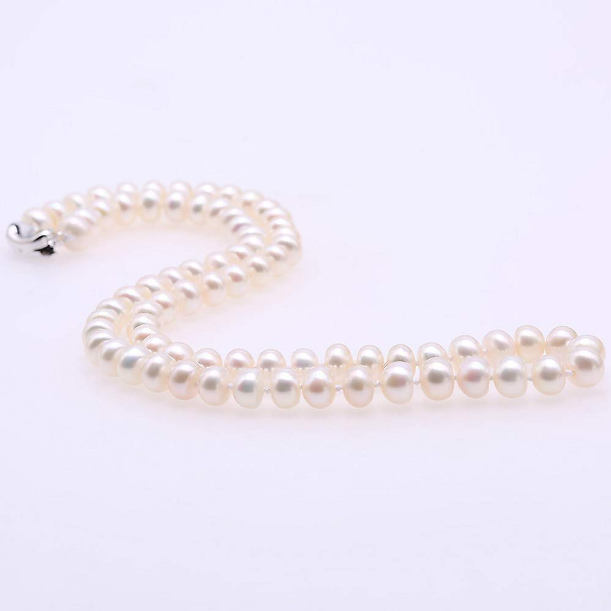 JYX Pearl 7-8mm Near-round Natural White Cultured Freshwater Pearl Necklace Strand 18"