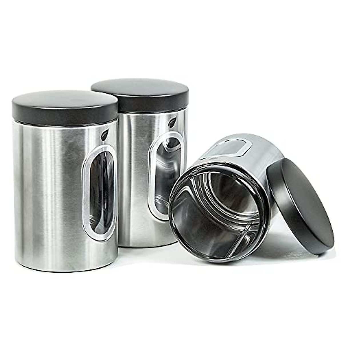 Self-Care Stainless Kitchen Canisters - Modern Kitchen Decoration of Canister Set with Multiple Preservation Purposes by Tight Sealed Lids, Good for Wedding Gifts Kitchen Canisters Set of 3(SC-001)