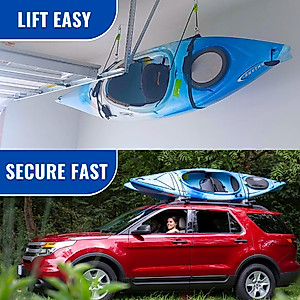 Tie Boss Kayak Hanger, Cargo Ceiling Storage, Overhead Storage, Watercraft Garage Storage, Hoist System. Green