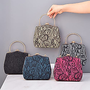 Anopo Evening Clutch Purse Bridal Lady Floral Lace PU Hard Shell Crossbody Bag Top Handle Lock Buckle Handbag Wedding Prom Black