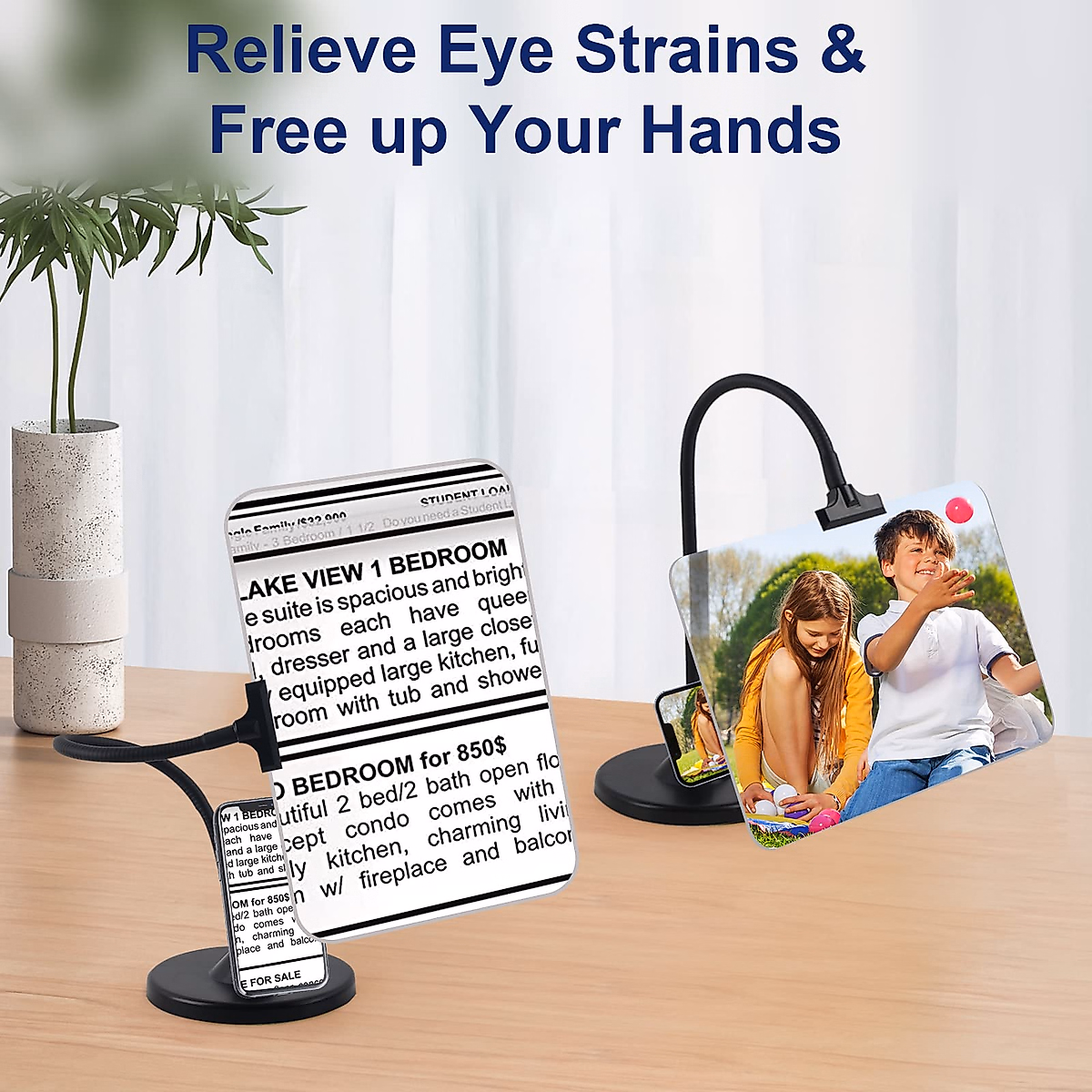 4X Magnifying Glass for Reading, 10"x6.5" Hands Free Magnifier with Stand, Large Full Page and Flexible Gooseneck for Senior Low Vision and Macular Degeneration When Sewing, Needlepoint, Reading