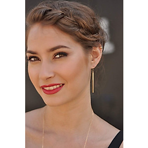 Aobei Pearl Minimal Long Bar Earrings 18k Gold Plated Drop Line Dangle Geometric jewelry for Women