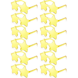 Cindeer 12 Pair Star Shape Glasses Bulk Rimless Sunglasses for Women Halloween Xmas Party Pentagram Star Accessories(Light Yellow)