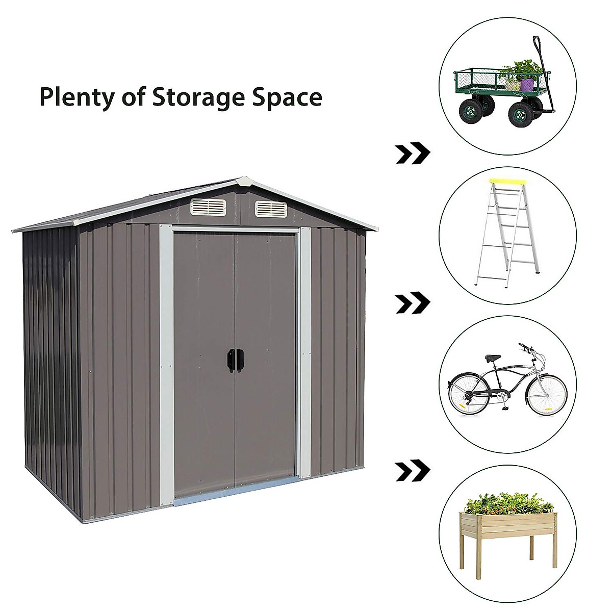 Kinsutie 6' x 4' Outdoor Steel Garden Storage Shed Utility Tool Backyard Lawn Grey with White w/Lockable Doors