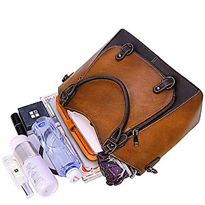 Iswee Retro Leather Stachel Handbags Top Handle Bags Tote Bag Designer Shoulder Bag Crossbody Bags for Women (Dark Brown)