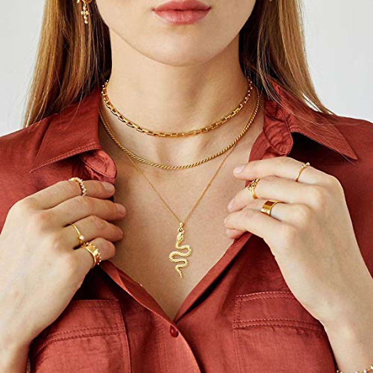 Sora Tuki Gold Snake Necklace Silver Snake Pendant Necklace Layered Snake Necklace for Women Serpent Gold Necklaces for Women Trendy Necklace Dainty Snake Jewelry
