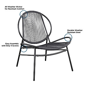 Novogratz Poolside Gossip, Marilyn 3 Piece Resin Weave Chat Set, Charcoal