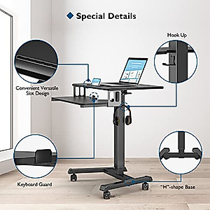 BONTEC Mobile Standing Desk with Keyboard Tray, Mobile Podium, Computer Workstation Up to 33Lbs, Laptop Sit or Stand Desk on Wheels, Height Adjustable Stand Up Table for Living Room, Bedroom, Office