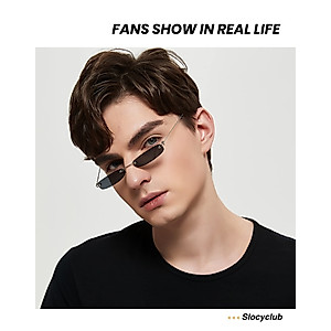 Slocyclub Vintage Rectangle Skinny Sunglasses for Women Men, Retro Small Thin Sunglasses, Rimless Trendy Sunglasses
