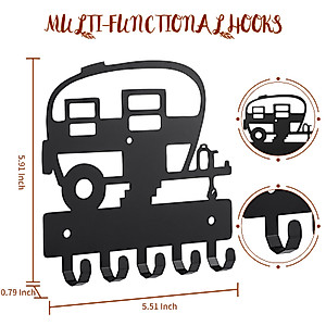 ROZJOVU RV Camper Key Hook Holder- Camper Accessories Boho Decorations Camper Storage Rv organization for Travel Trailers Inside Wall Decor 6 Inch (Black)