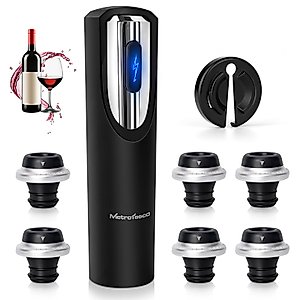 MetroTesco Electric Wine Preserver Vacuum Pump, Auto Wine Stopper Vacuum, Wine Saver Pump with 6 Wine Bottle Stoppers + 1 Foil Cutter, Gift Sets for Wine Lovers Keep Wine Fresh
