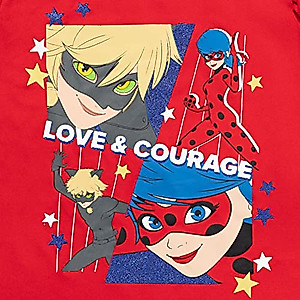 Miraculous Ladybug Cat Noir Big Girls 4 Piece Outfit Set: T-Shirt Tank Top Legging Shorts Black/Red 14-16