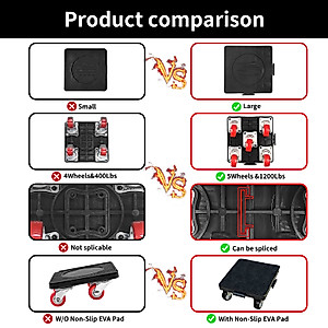 8 Pack Furniture Dolly for Moving, Mover Dolly with 5 Wheels & Furniture Lifter, 1900Lbs Load Capacity, 360° Rotation Wheels Furniture Dolly, for Moving Heavy Furniture Sofa Cabinet Refrigerator