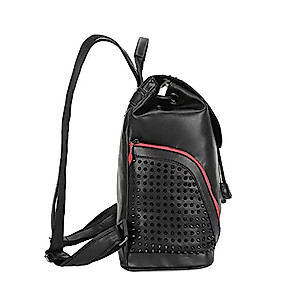 Chikencall Rivet Punk Backpack Flap Drawstring Rucksack Gothic Studded Shoulder Purse Black Daypack