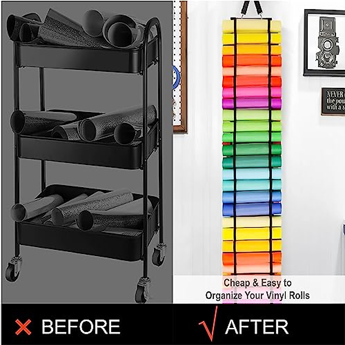Vinyl Roll Holder, 60 Compartments Vinyl Roll Storage for Permanent Vinyl Organizer, Craft Storage Organizer,Vinyl Storage Rack for Home Crafts, Door/Wall Mount