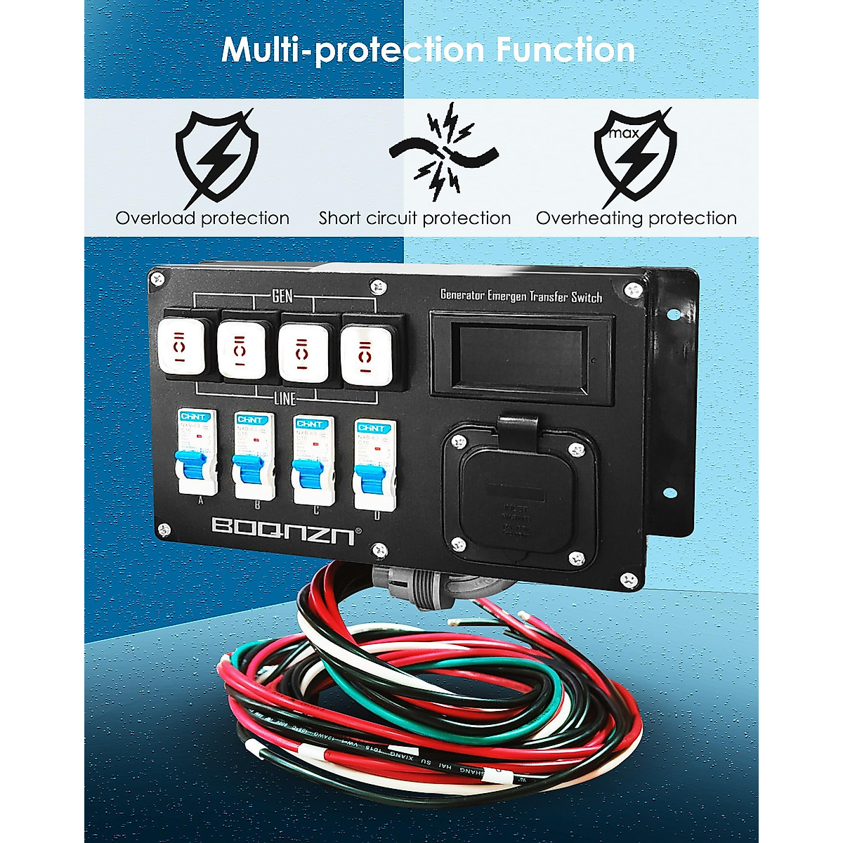 15 Amp 120V Generator Transfer Switch Kit, Prewired 4-Circuit Generator Temporary Emergency Power Supply Kit, IP67 Waterproof for Indoor/Outdoor Use