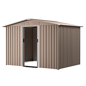 Gotland 8FT x 6FT Metal Storage Shed with Lockable Sliding Doors and Air Vents, Outdoor Utility and Tool Storage for Garden, Backyard, Patio, and Lawn