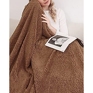 Panku Ultra-Soft Thick Micromink Sherpa Blanket Throw for Couch, Reversible Fuzzy Warm Throw Blanket All Season for Men Women Gifts (50X60 Beige and Camel)