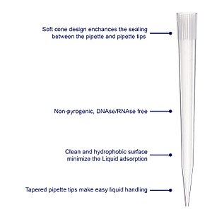 10mL Pipette Tips, 10 mL Universal Micro Pipette Tip, Polypropylene (PP), Clear, 100pcs/bag, Non-pyrogenic, DNAse/RNAse Free, Autoclable