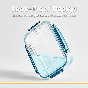 Superio Plastic Food Storage Container with Airtight Lid- 48 Oz, BPA Free, Leakproof, Stackable, Microwave, Dishwasher and Freezer Safe, Blue