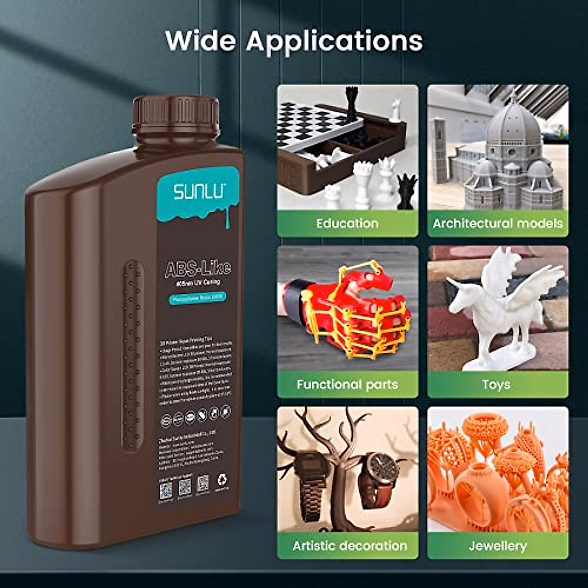 SUNLU 3D Printer Resin, 2000g ABS-Like High Toughness Resin for 4k/6k/8k LCD/DLP/SLA Resin 3D Printer, 405nm UV Curing 3D Printing Resin, Good Resistance, Non-Brittle & High Precision, Grey 2000g