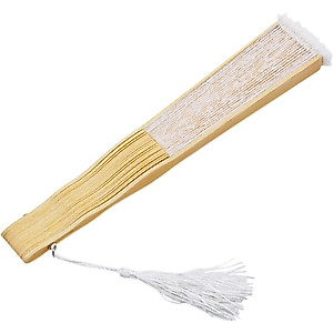 Womens Multi Color Handmade Cotton Lace Folding Hand Fan (Black-A) (White)