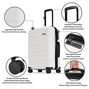 GinzaTravel 2-Piece ABS Luggage Set with TSA Locks, Expandable, and Friction-Resistant in White - Includes Carry-On 20" and 28" Spinner Suitcases