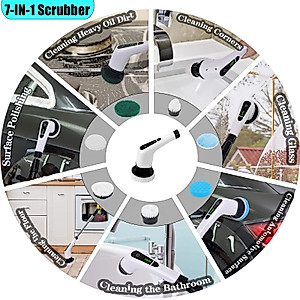 Electric Spin Scrubber, Cordless Shower Scrubber for Cleaning with 7 Multi-Purpose Cleaning Brush Heads, Bathroom Scrubber with Long Handle, Power Scrubber for Cleaning Wall, Floor, Bathroom, Kitchen