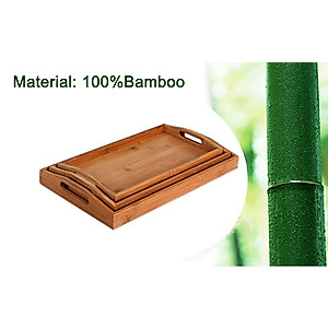 Kework Bamboo Serving Tray with Handles, Tabletop Coffee Tray, Countertop Breakfast Tray, Desktop Tea Tray, Serving Tray Storage Container for Breakfast Coffee Tea Fruit, 12.4 x 7.2 x 1.1 Inch