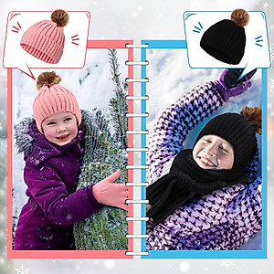 Liitrsh 4 Sets Kids Winter Hat Gloves Scarf Set Girls Boys Knit Hat Long Scarf Snow Gloves Outdoor for Toddler(Warm Colors)