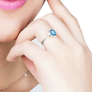 Ayoiow Rings Promise Silver 925 Light Blue Oval Zircon Band Valentine Gift Engagement Bands Ring for Her Size：8.5