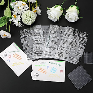 4 Sheets Sentiments Rubber Clear Stamps Set Different Sentiments Rubber Clear Stamp 2 Pieces Acrylic Stamp Blocks Tools with Grid Lines for Holiday Card Making and DIY Scrapbooking Journaling