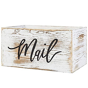 MyGift Whitewashed Wood Desktop Mail Holder Organizer Storage Box, Office Desk Organizer Bin with MAIL Script Design