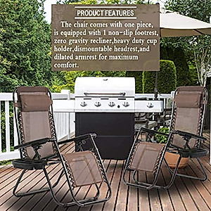 Zero Gravity Chair Recliners,Outdoor Lounge Patio Chairs, Adjustable Folding Anti Gravity Locking Chaise Recliners for Deck Beach Pool, Mesh Lounge Beach Chair with Cup Holders Pillows (1 Pack,Brown)