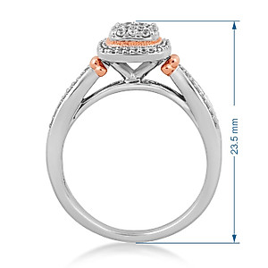 Jewelili Rose Gold over Sterling Silver 1/3 Cttw Natural White Round Diamond Bridal Engagement Ring, Size 8