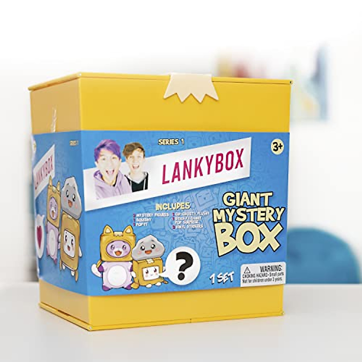 LankyBox Giant Mystery Box: Wearable Boxy case, 2 Figures, one 6” Glow-in-The-Dark Plush, a Squishy , pop-it Fidget Toy, Canny with pop-Out Sticky, and 3 Stickers