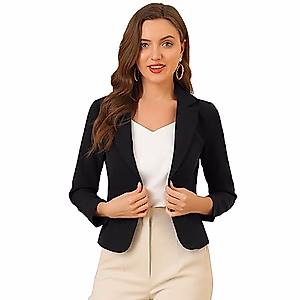 Allegra K Women's Open Front Office Work Business Casual Crop Suit Blazer Jacket Small Black-Solid