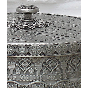 SEHAMANO Rose Patterned Antique Wastebasket, Vintage Decorative Small Trash Can, Garbage Container Bin for Vanity, Bedroom, Kitchen, Powder Rooms, Home Office Rubbish Bin (Small, Tin (Gray))