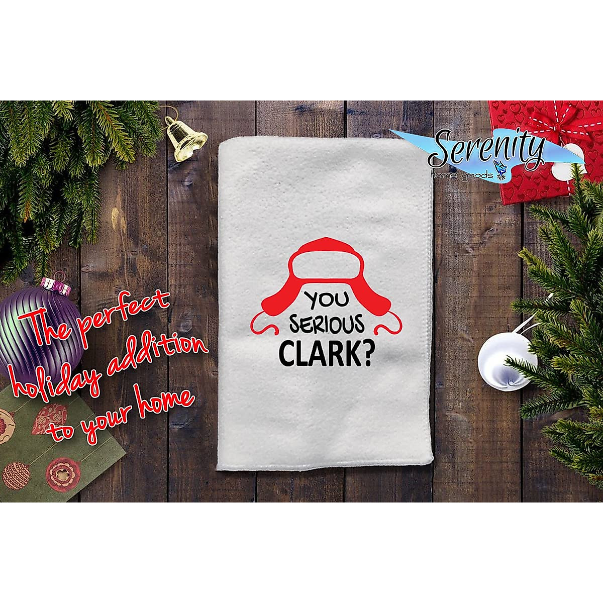 Christmas Decor | Decorative Kitchen and Bath Hand Towels | You Serious Clark | XMAS Winter Novelty | White Towel Home Holiday Decorations | Gift Present