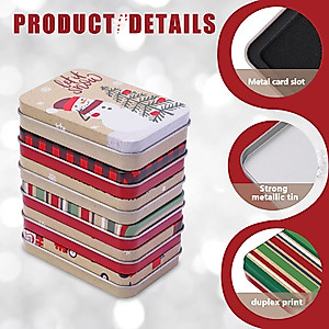 Whaline 12Pcs Christmas Tin Gift Card Holder Boxes 6 Design Metal Box with Lids Rustic Xmas Tree Snowman Tin Box Container for Christmas Stocking Stuffer Cards Crafts Party Favors