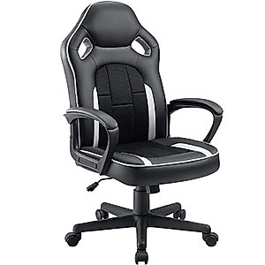 Shahoo Office Chair Swivel Task Seat with Mesh Back, Ergonomic Waist Support, White