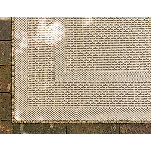 Unique Loom Outdoor Border Collection Area Rug - Border (7' 10" x 11' 4" Rectangle, Beige/ Brown)