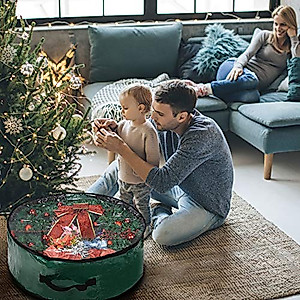 Propik Christmas Wreath Storage Bag 24" - Garland Holiday Container with Clear Window - Tear Resistant Fabric - 24" X 24" X 8" (Green)