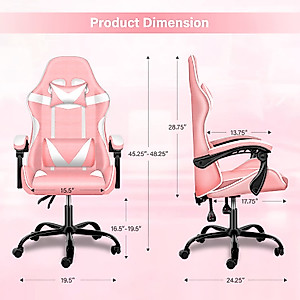 Pink Gaming Chair, Big and Tall Gamer Chair, Racing Style Adjustable Swivel Office Chair, Ergonomic Video Game Chairs with Headrest and Lumbar Support