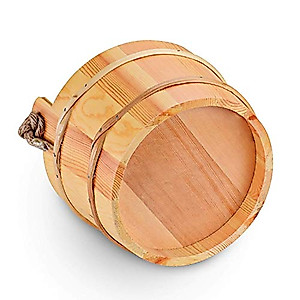 Bestnewie Sauna Bucket with Ladle Handmade Wooden Sauna Bucket Sauna Spa Accessory - 5 Liter (1.3 Gallon) Sauna Bucket with Felt Sauna Hat and Sauna Seat Pad