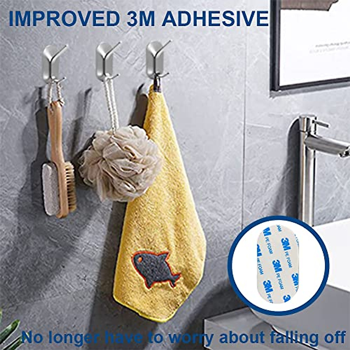 Adhesive Hooks Stick On Hooks - Stainless Steel Waterproof Wall Hangers Heavy Duty Hooks for Hanging Coat/Hat/Towel/Robe/Bathroom Hooks/4 Packs