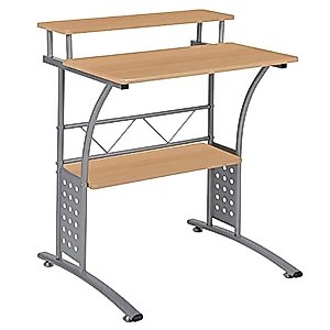 Flash Furniture Clifton Maple Computer Desk with Top and Lower Storage Shelves 28 Inch