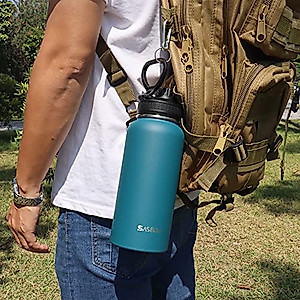 SASEUM Insulated Stainless Steel Water Bottles 32oz with Spout Lids Metal Vacuum Thermal Large Water Jug Leak-proof Reusable Flask for Sports Gym and Travel,Black